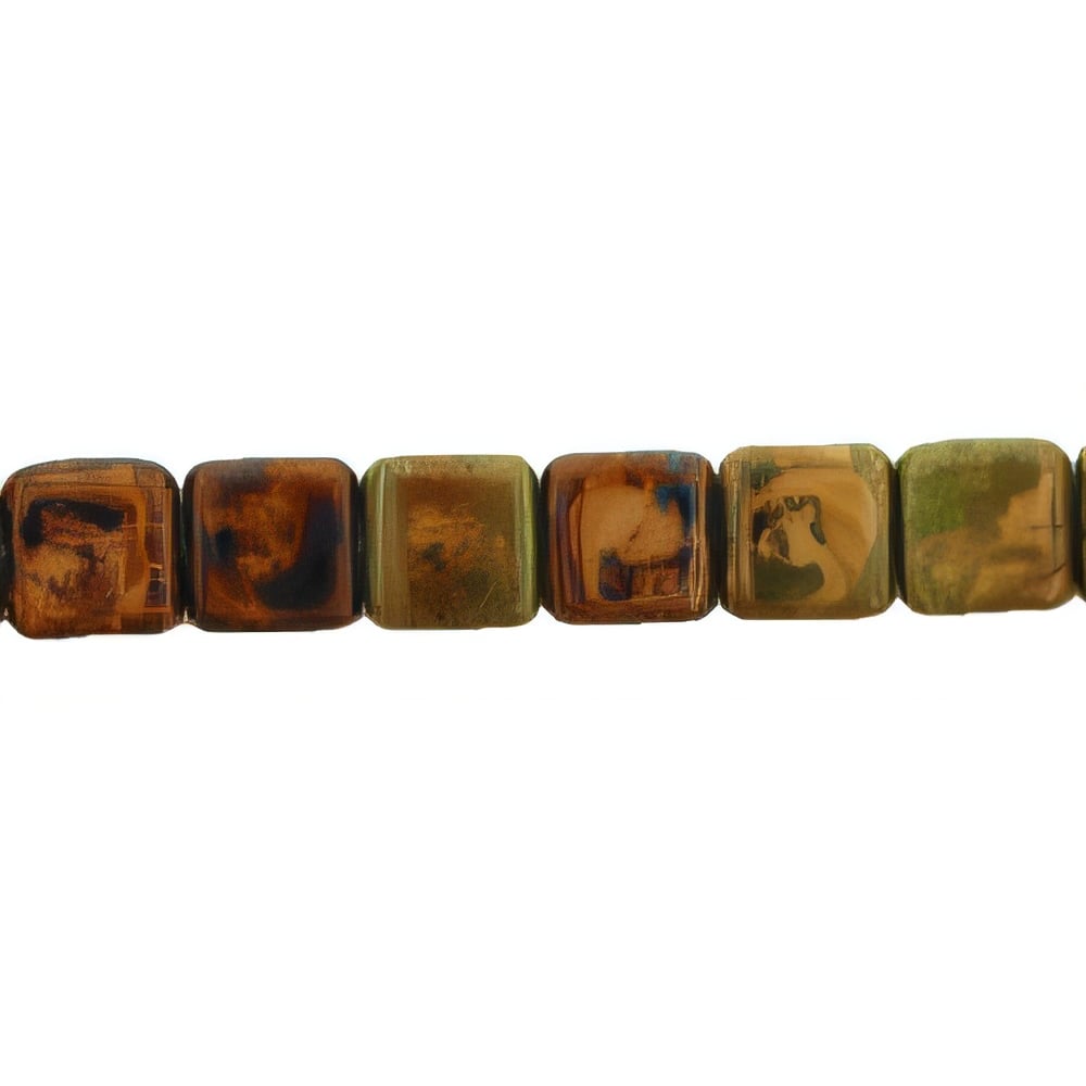 Czech Small Flat Squares 6mm Beige - Picasso (50pcs) — Beadaholique