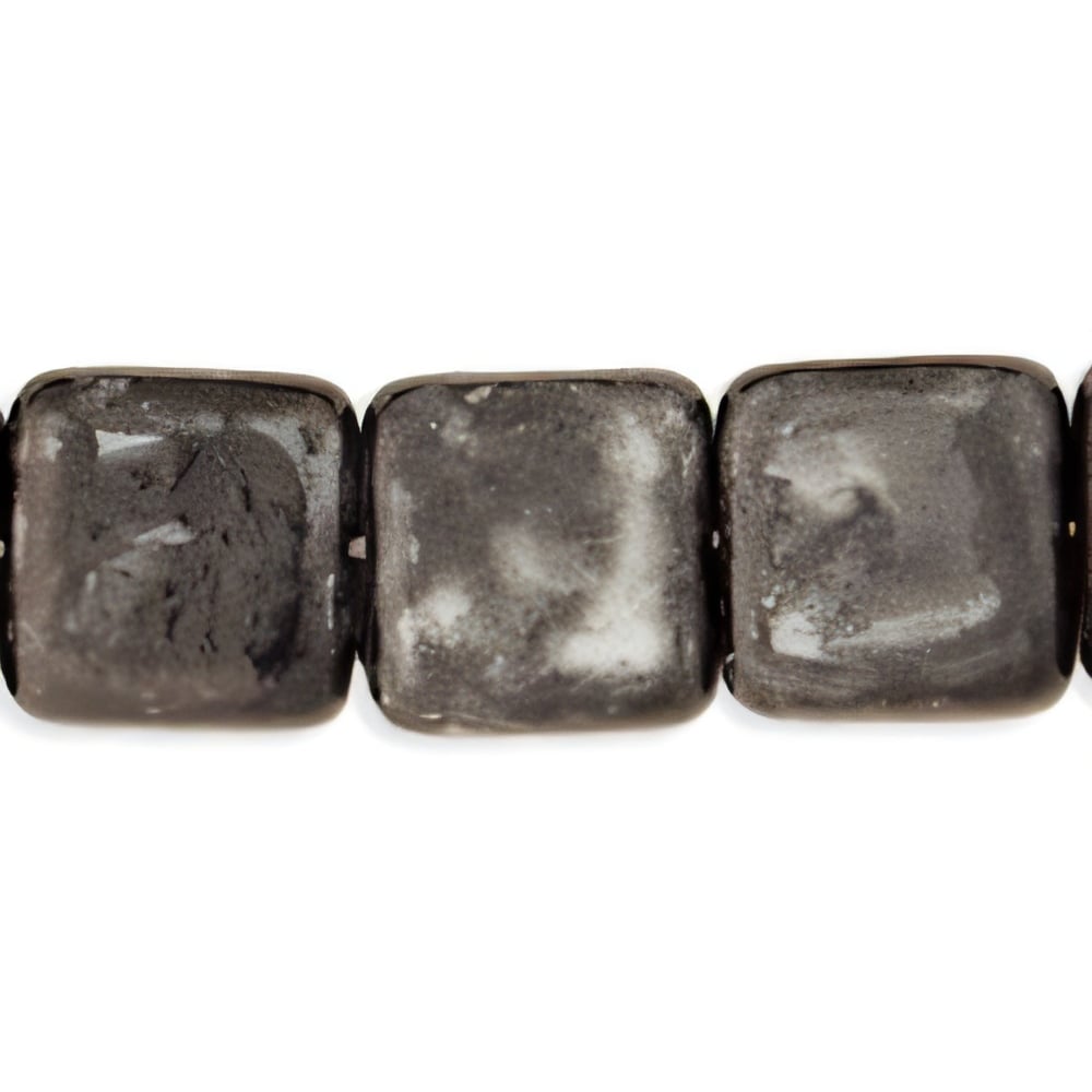 Czech Flat Squares 9mm Opaque White - Black Picasso (25pcs) — Beadaholique