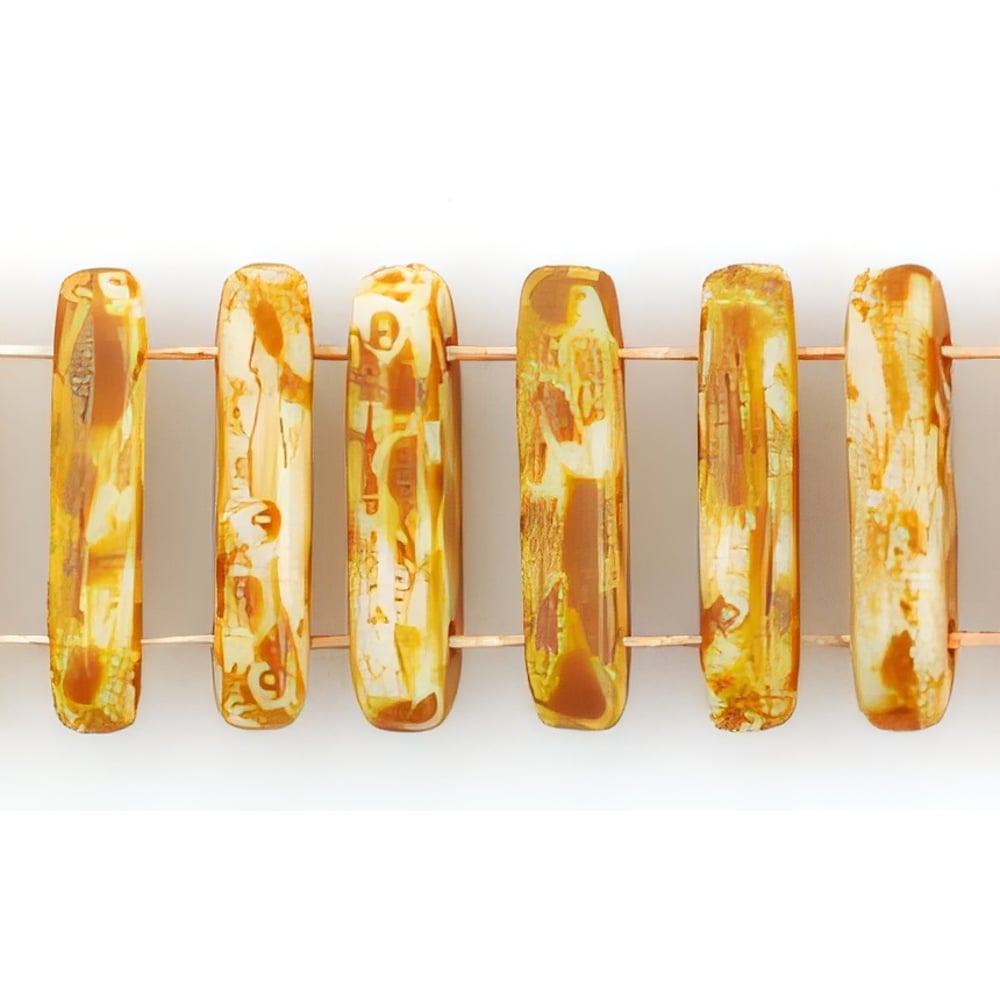 Czech Two Hole Bar 15 x 5mm Opaque White - Picasso (25pcs) — Beadaholique