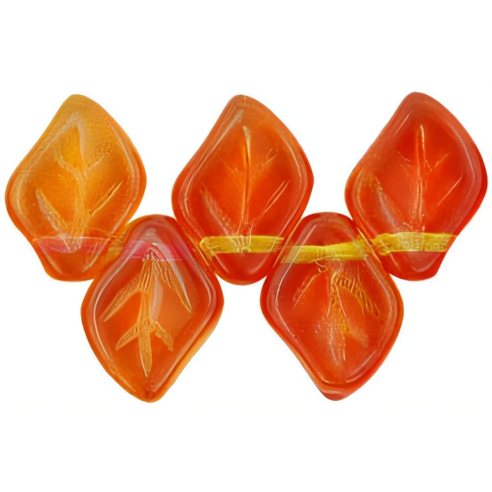 Czech Leaves 12 x 9mm Dual Coated - Fuchsia/Lemon (25pcs) — Beadaholique