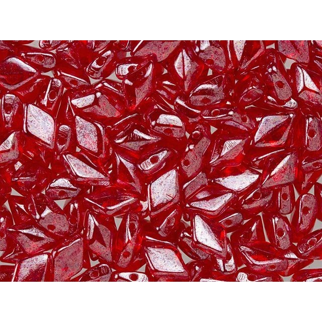 Czech Glass GemDuo, 2-Hole Diamond Shaped Beads 8x5mm, Ruby Luster (2.5" Tube) — Beadaholique
