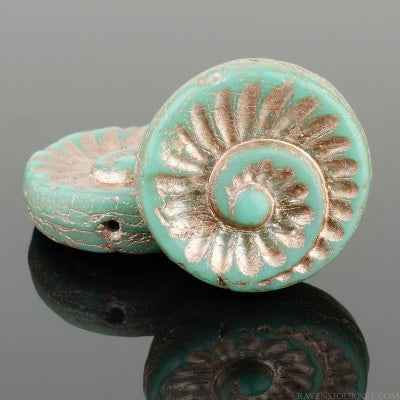 Czech Glass Fossil (19mm) Turquoise Opaque with Platinum Wash Bead Str ...