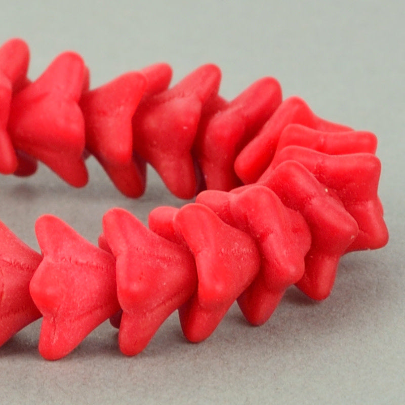 Czech Glass 9 x 6mm 5 Point Bellflower Red Opaque Matte Bead Strand by ...
