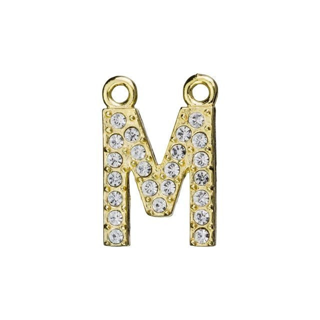 Alphabet Pendant, Letter 'M' with 2 Rings 12.5mm, Gold Finish (1 Piece ...