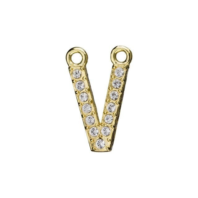 Alphabet Pendant, Letter 'V' with 2 Rings 12.5mm, Gold Finish (1 Piece ...
