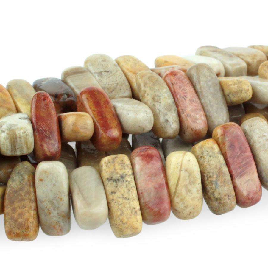 Fossil Coral 5x15mm Center Drill Flat Chip 8-Inch — Beadaholique