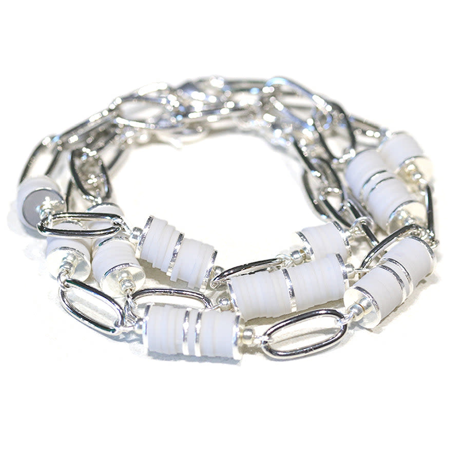 Upscale Upcycle Vinyl Beads Bracelet Trio Kit - White and Silver ...