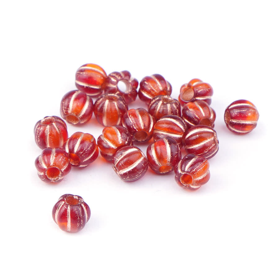 8mm Melon Ladybug Red and Orange with Copper Wash Large Hole Czech ...