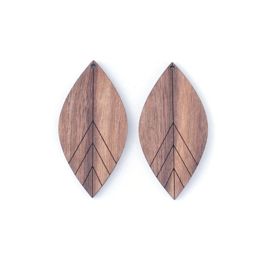 50x25mm Pointed Oval Deco Leaf Design Walnut Wood Components (1 Pair ...