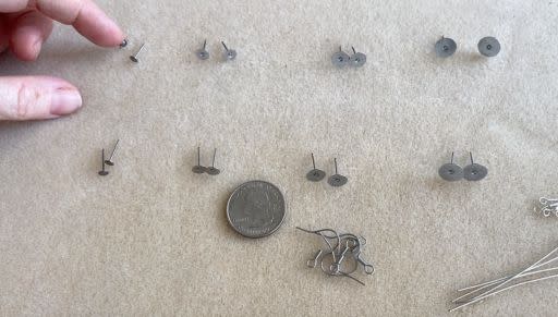Size Comparison of Titanium Earring Posts with Glue On Pads — Beadaholique