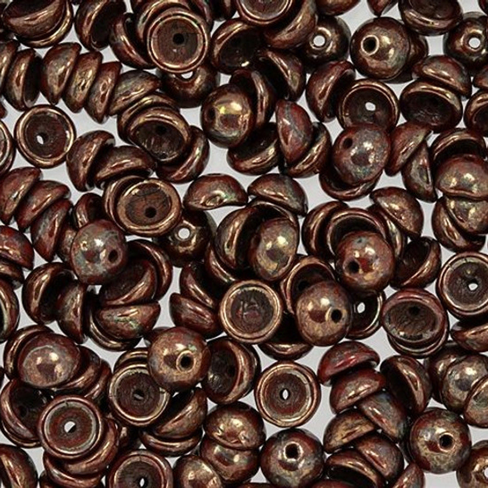 Czech Glass, Domed Teacup Beads 4x2mm, Opaque Red - Bronze Picasso (2.5 ...