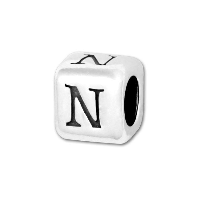 Alphabet Bead, Rounded Cube Letter "N" 4.5mm, Sterling Silver (1 Piece ...