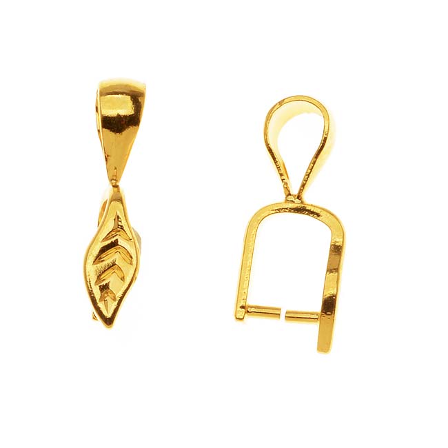 Gold Plated Brass Leaf Pinch Bail For Stones & Crystal Pendants 17mm (2 ...