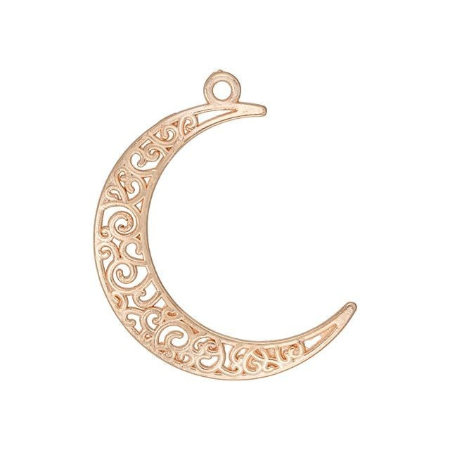 Pendant, Crescent Moon with Filigree Pattern 40x34mm, Rose Gold Plated ...