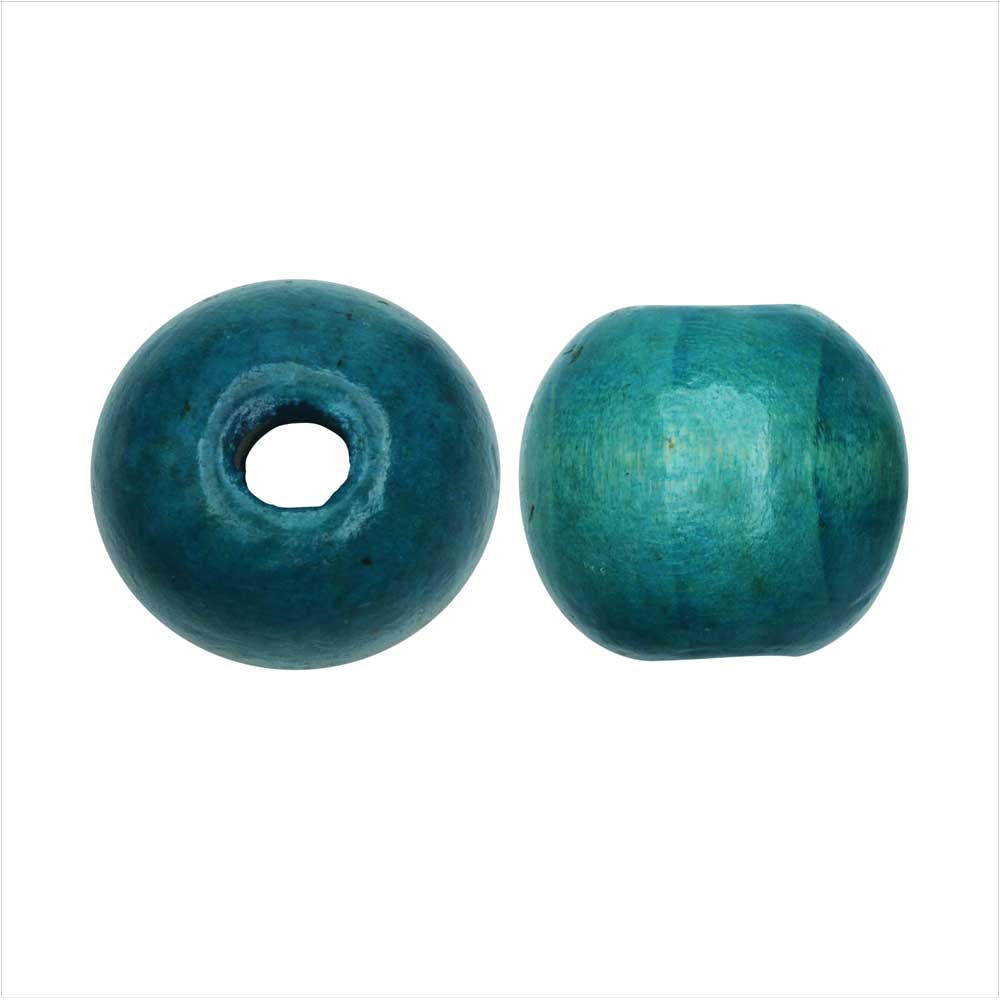 Dyed Wood Beads, Smooth Large Hole Round 16mm, Dark Cyan (12 Pieces ...