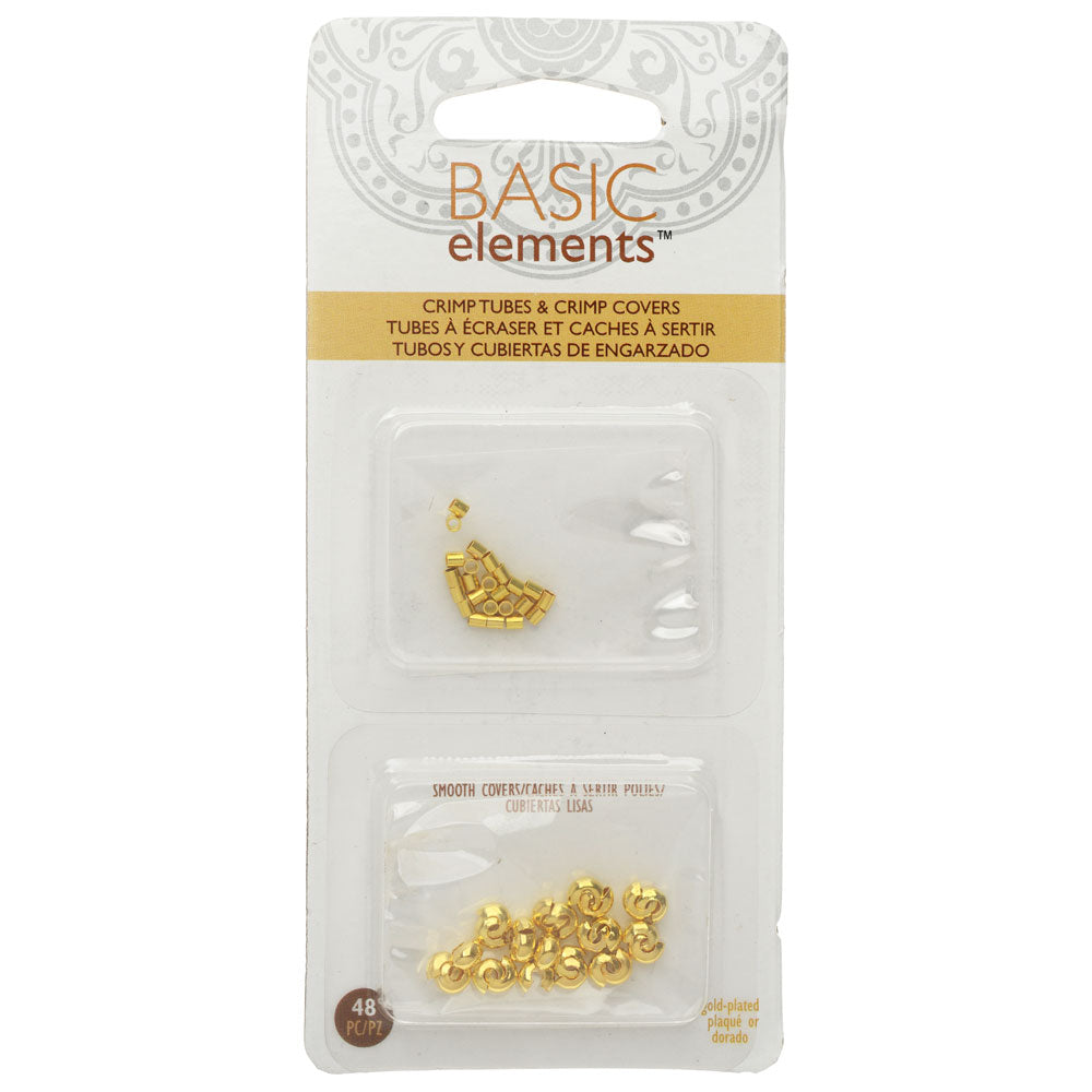 Basic Elements Crimp Tube Beads & Smooth Crimp Covers, 2x2mm and 4mm, Gold Plated (48 Pieces ...