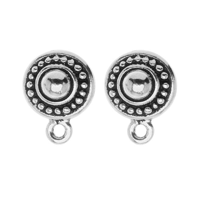Earring Posts, Stud Beaded Round 11mm, Silver Plated Pewter, by ...