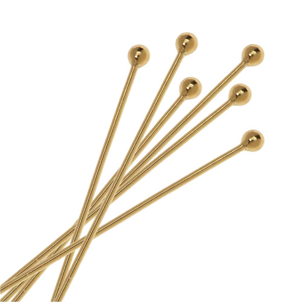 Head Pins, with Ball Head 2 Inches Long and 24 Gauge Thick, 14k Gold ...