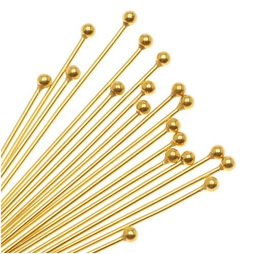 Head Pins, with Ball Head 3 Inches Long and 21 Gauge Thick, 22K Gold ...