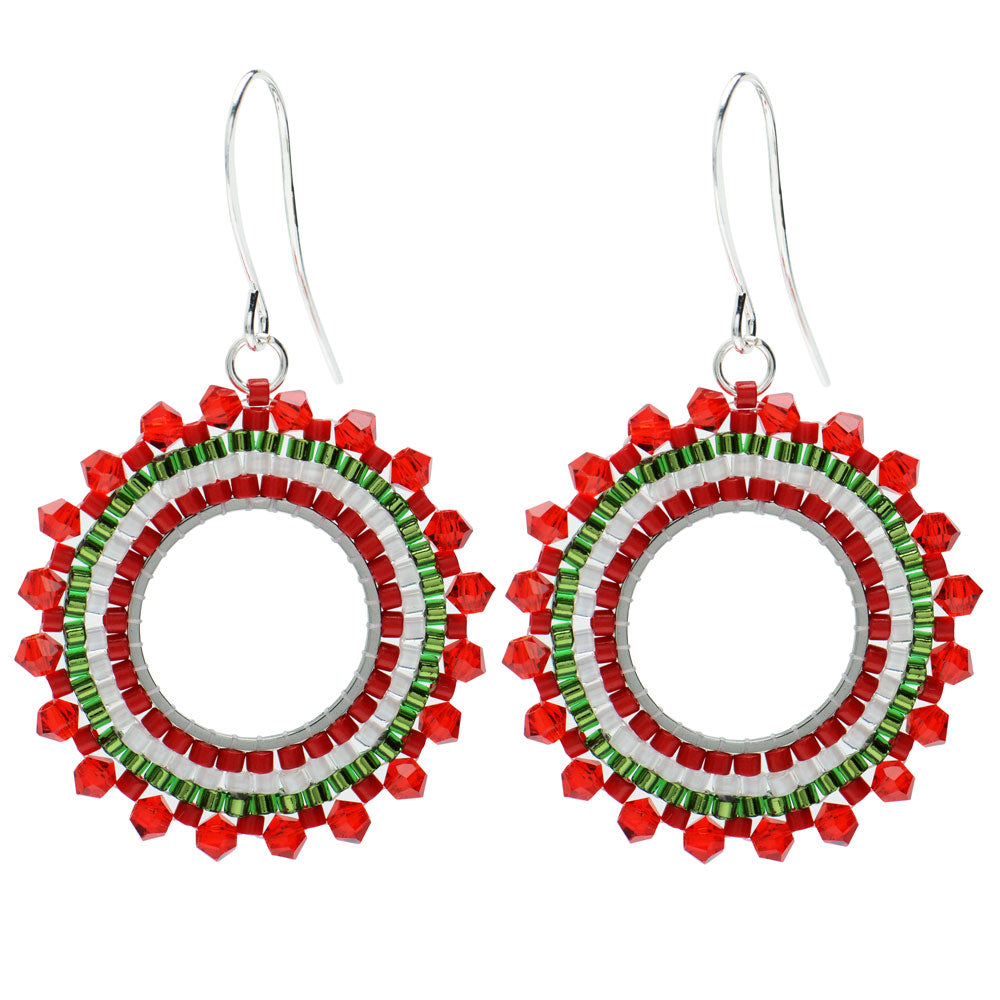 Brick Stitch Burst Earrings in Christmas Wreath - Exclusive Beadaholiq ...
