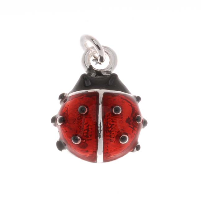 Silver Plated Red And Black Enamel Lady Bug Charm 14mm (1 Piece ...